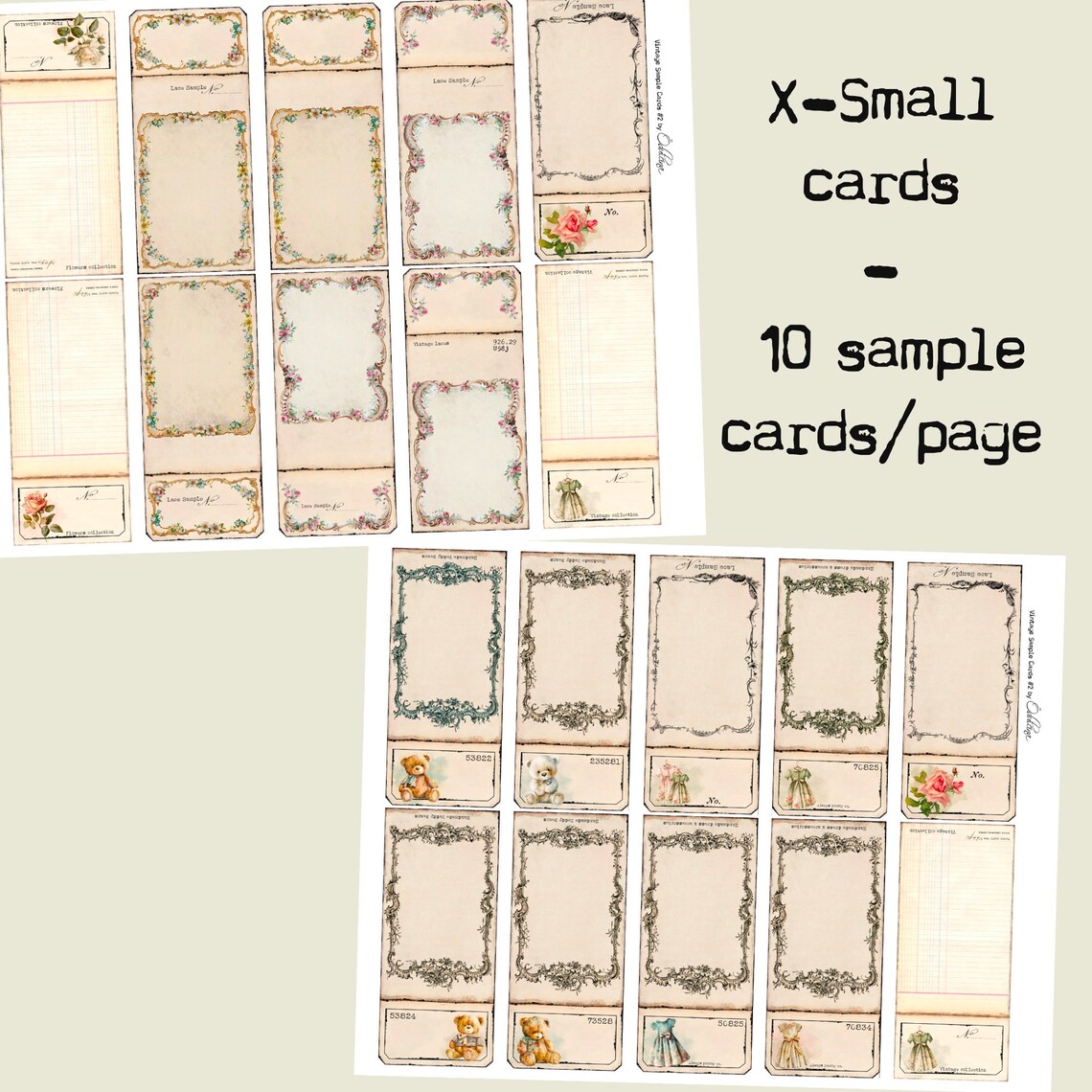 Vintage Sample Cards #2 Digital Set, Printable, for Junk Journal ...