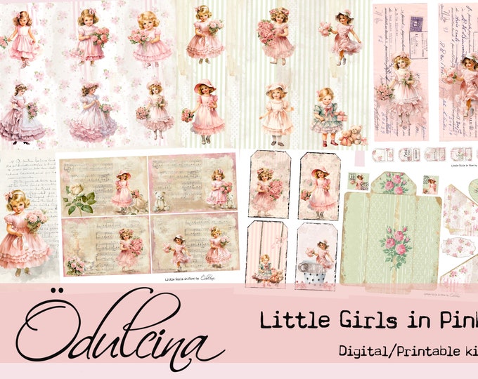 Little Girls Digital Set, Printable, Watercolor Style Girls, Junk ...