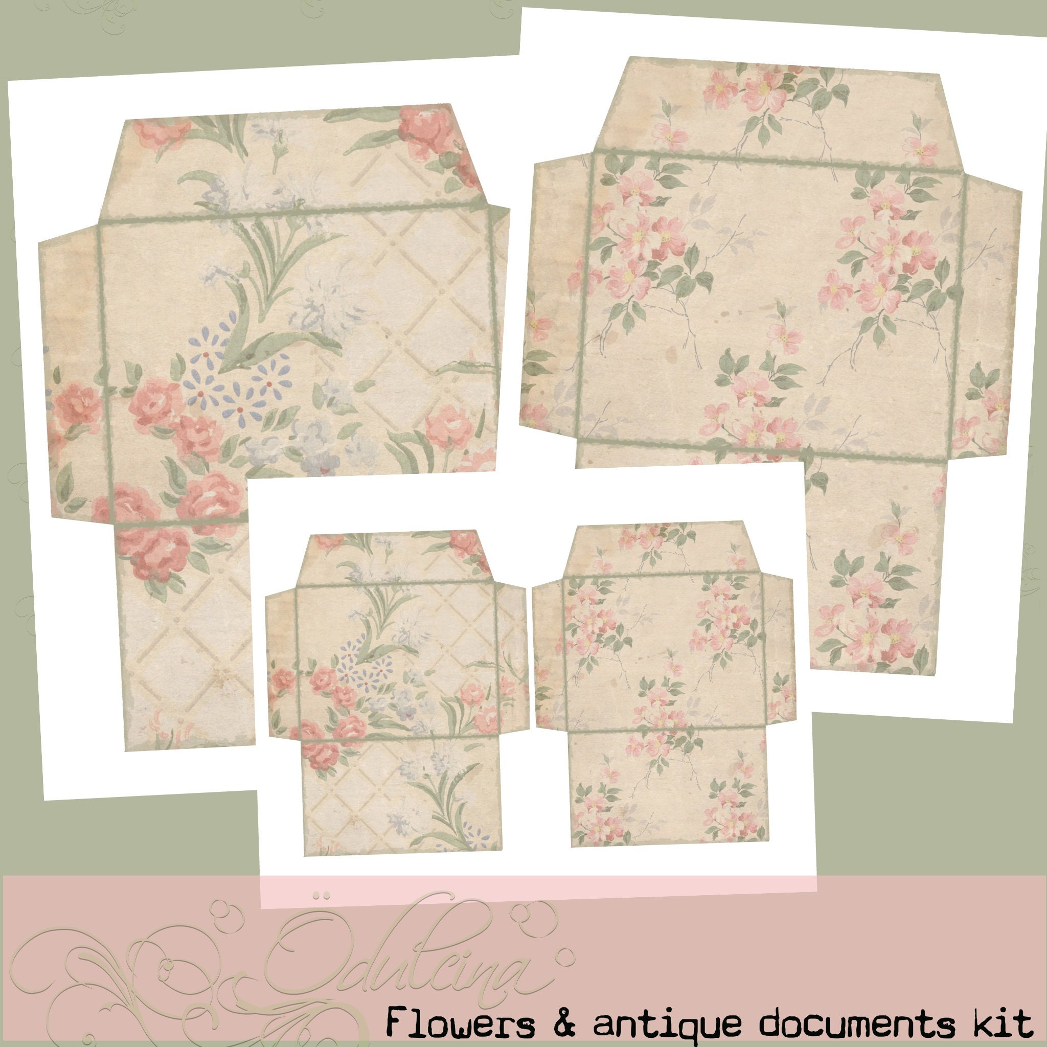 Flowers and Antique Documents Kit Digital Download Antique - Etsy