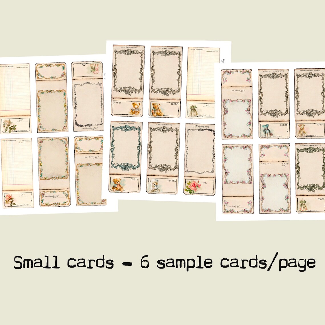 Vintage Sample Cards #2 Digital Set, Printable, for Junk Journal ...