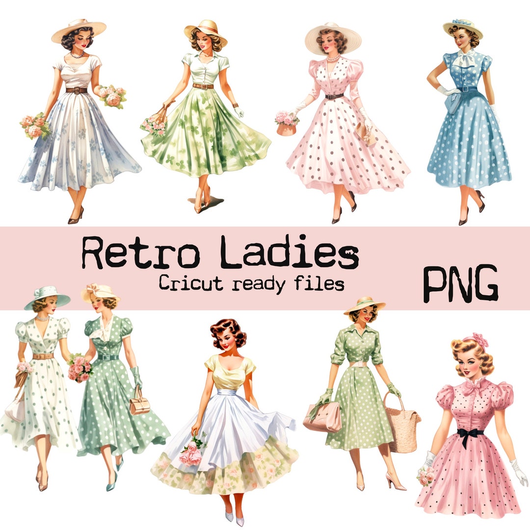 Retro Ladies, PNG Files Ready for Cricut Machine, Junk Journal Ephemera ...