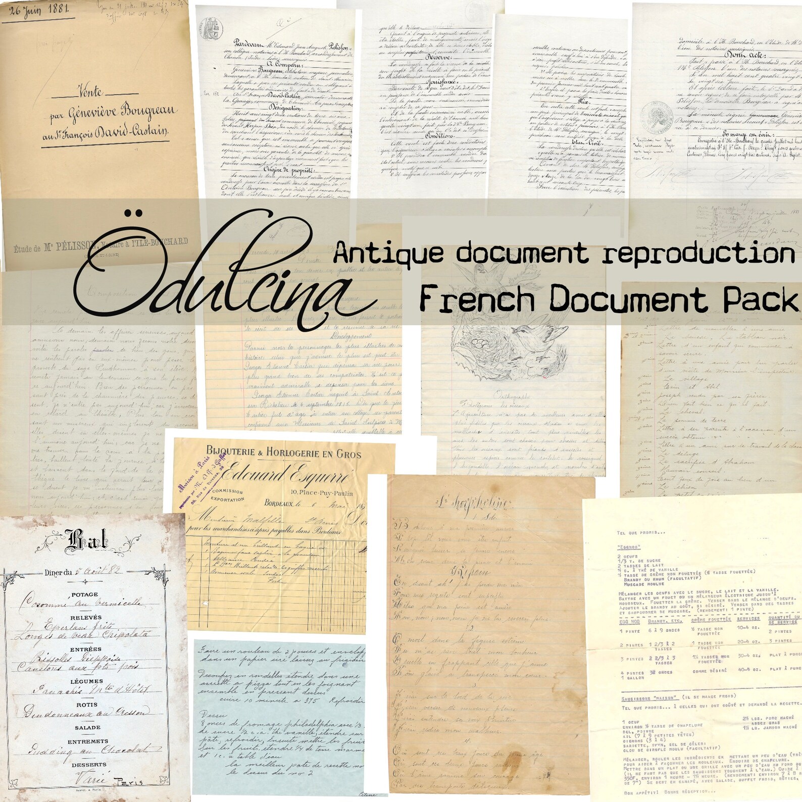 French Documents Pack, Digital Kit, Printable, Digital Download, Junk ...