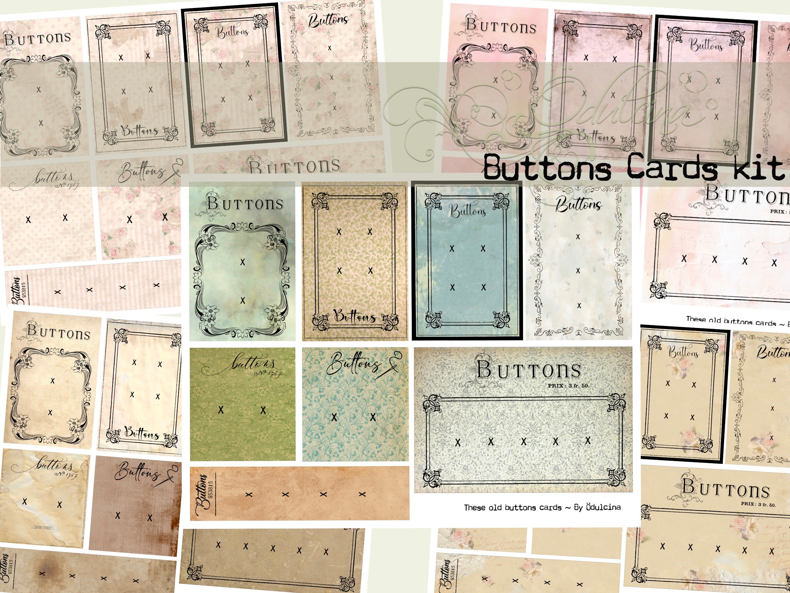 Buttons Cards Digital Set Printable for Junk Journal - Etsy Canada