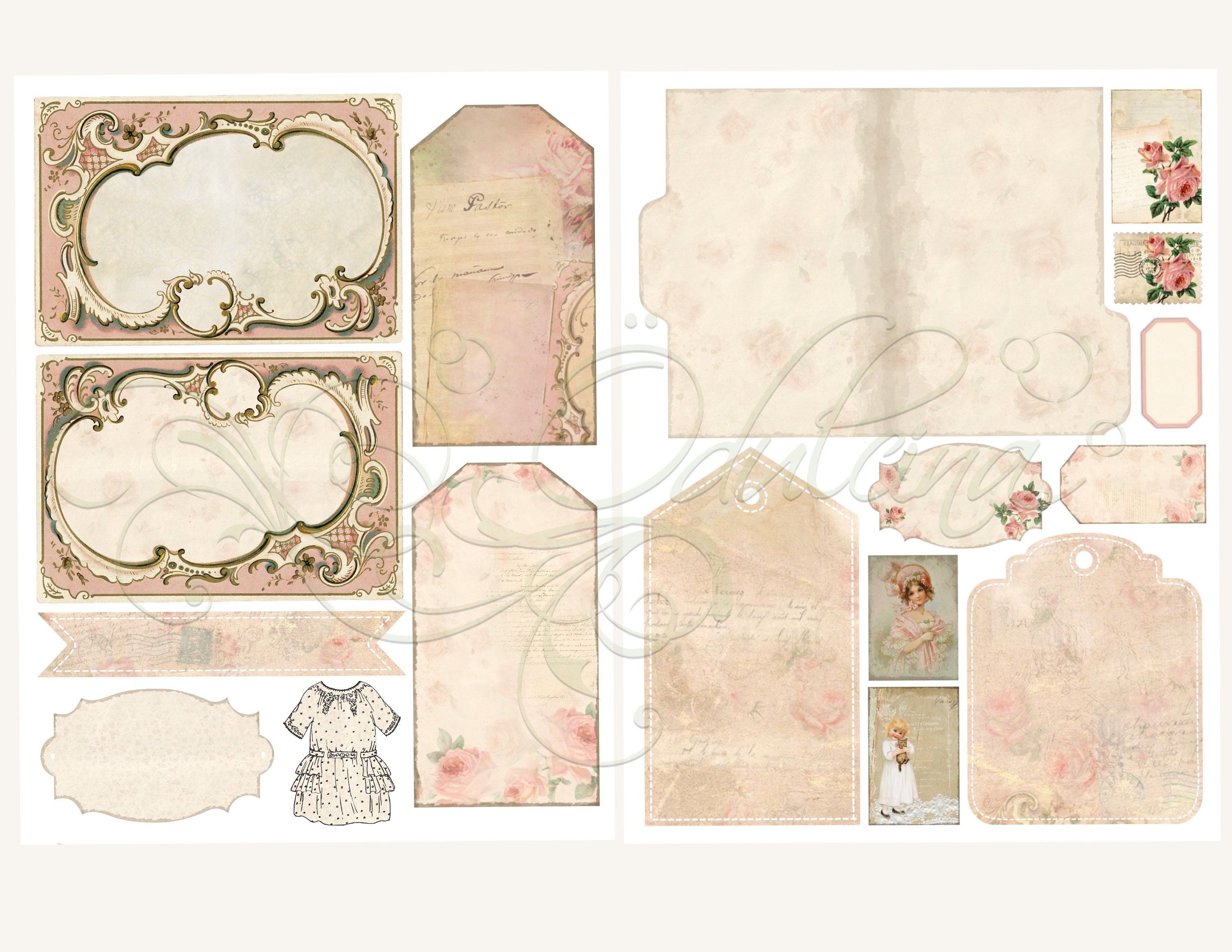 Shabby Victorian Roses, Digital Download - Antique Papers - Printable ...
