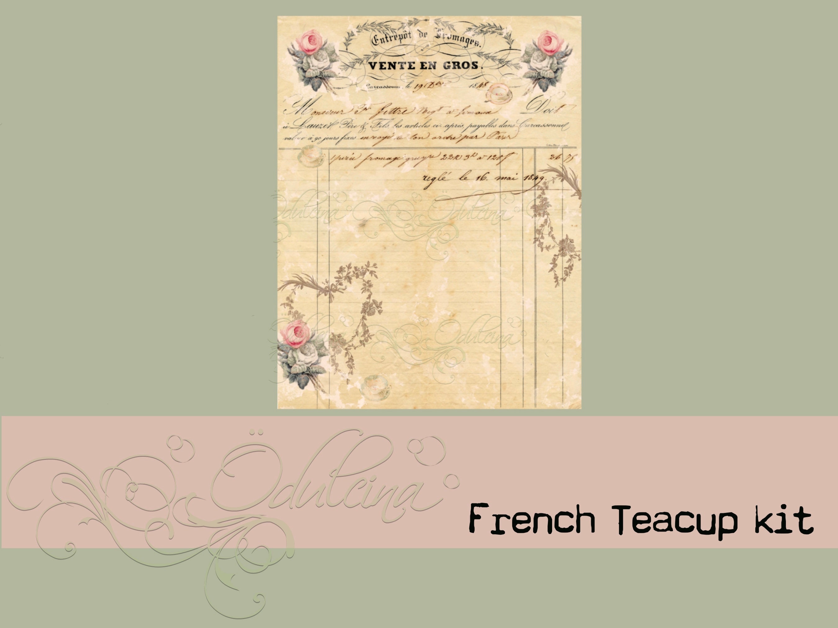 French Teacup Kit, Digital Download - Antique Papers - Printable for ...