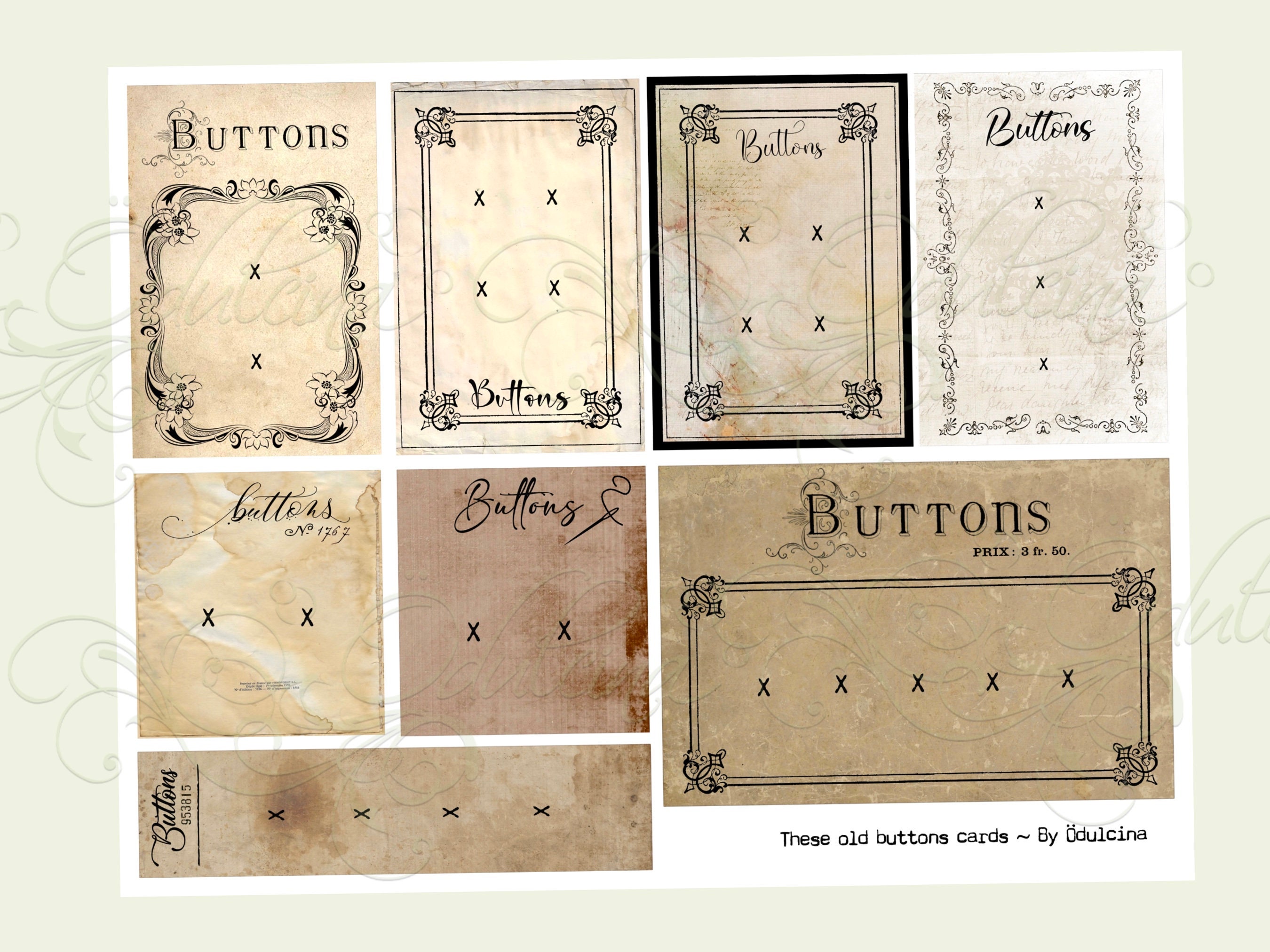 Buttons Cards Digital Set Printable for Junk Journal - Etsy