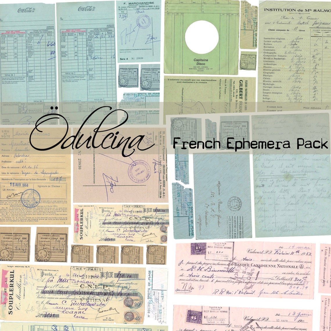 French Ephemera Pack, Digital Kit, Printable, Digital Download, Junk ...