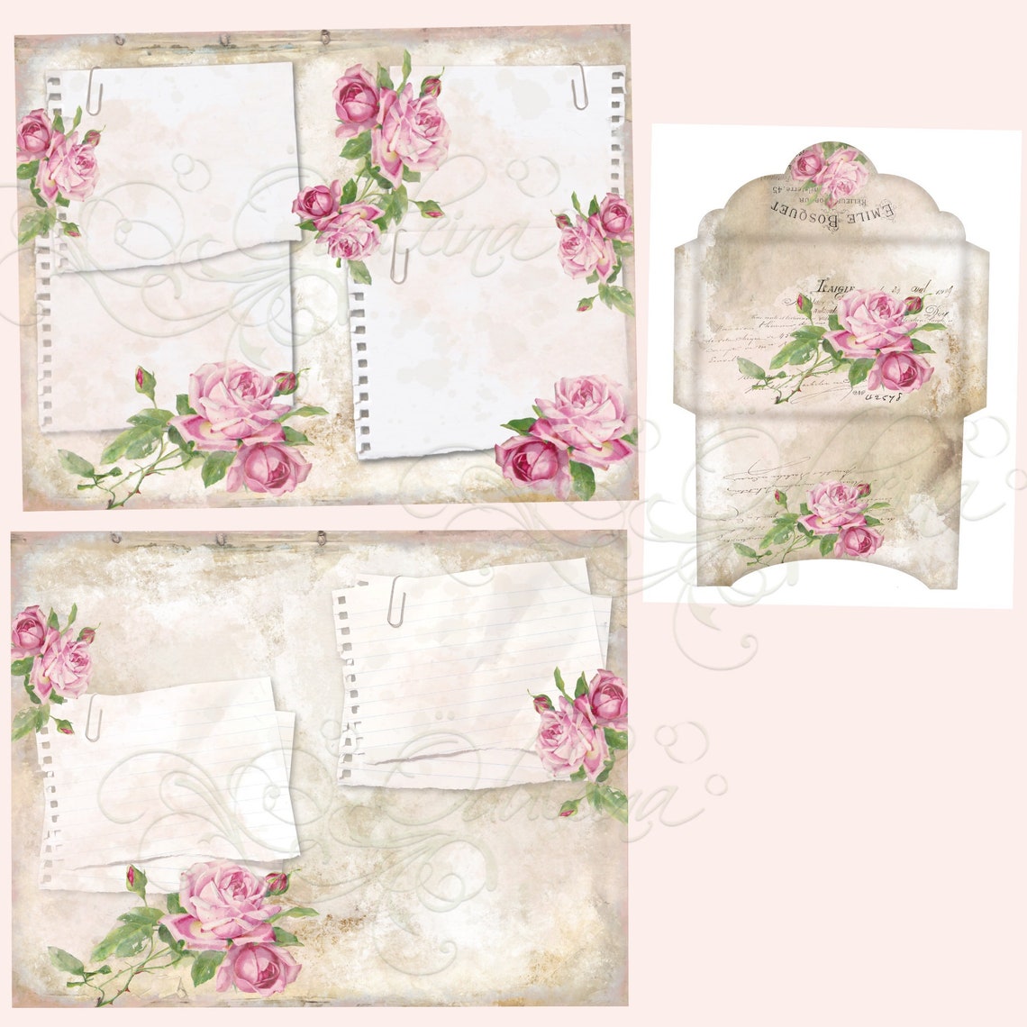 Journaling With Roses Digital Download Antique Papers - Etsy