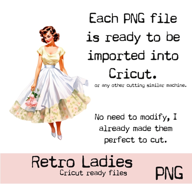 Retro Ladies, PNG Files Ready for Cricut Machine, Junk Journal Ephemera ...