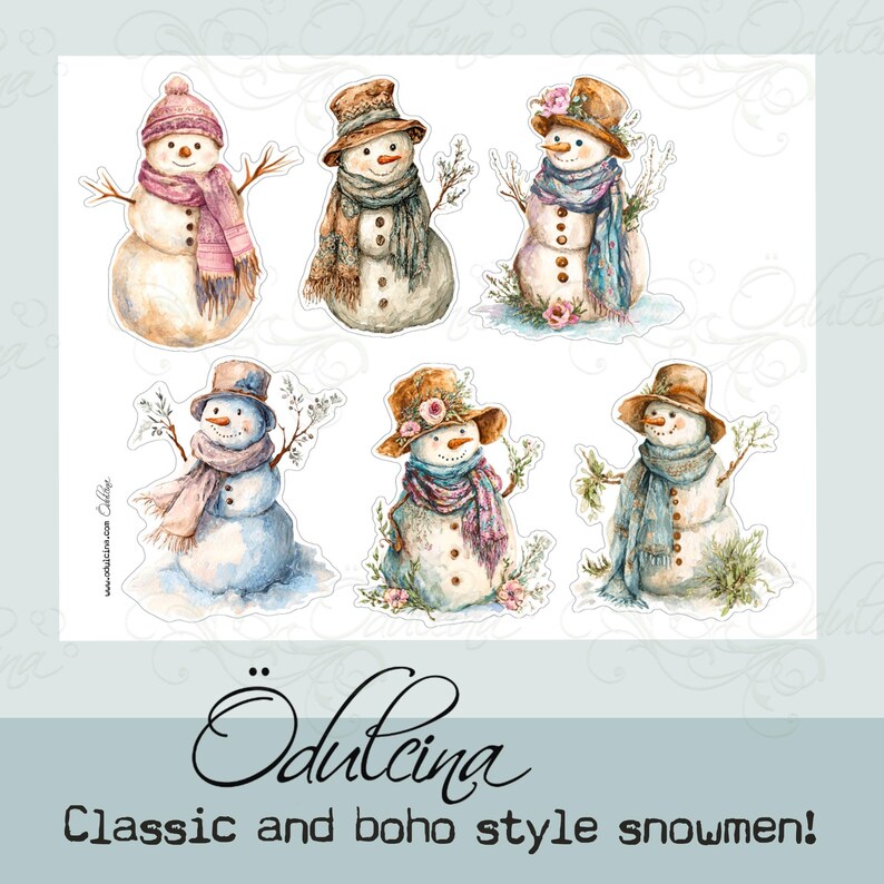 20 Snowmen Fussy Cuts | Printable Snowman Ephemera | Boho Steampunk ...