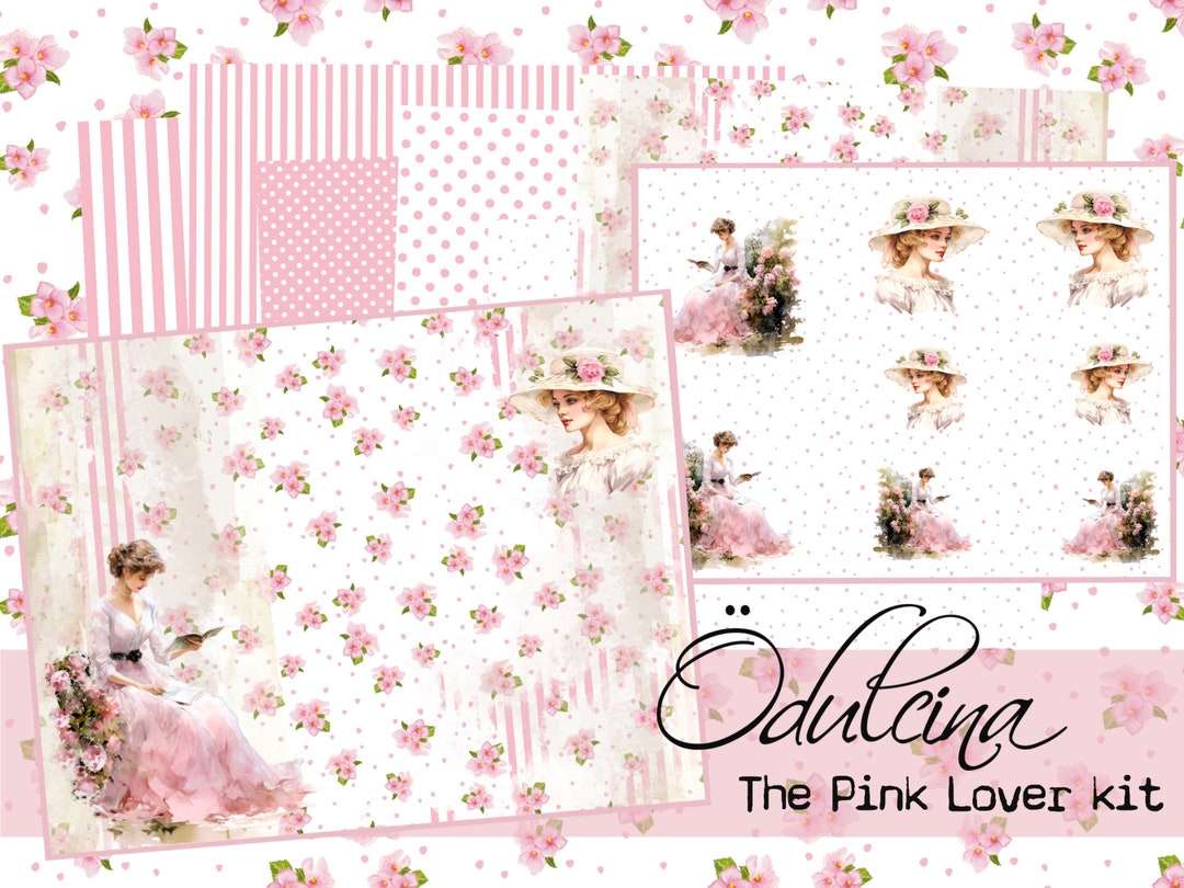 The Pink Lover Kit, Paper Kit With Pink Polka Dots & Flowers ...