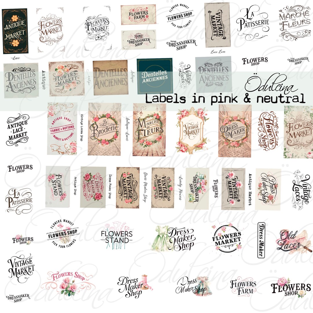 Labels in Pink & Neutral, Printable, for Junk Journal Ephemera Creation ...