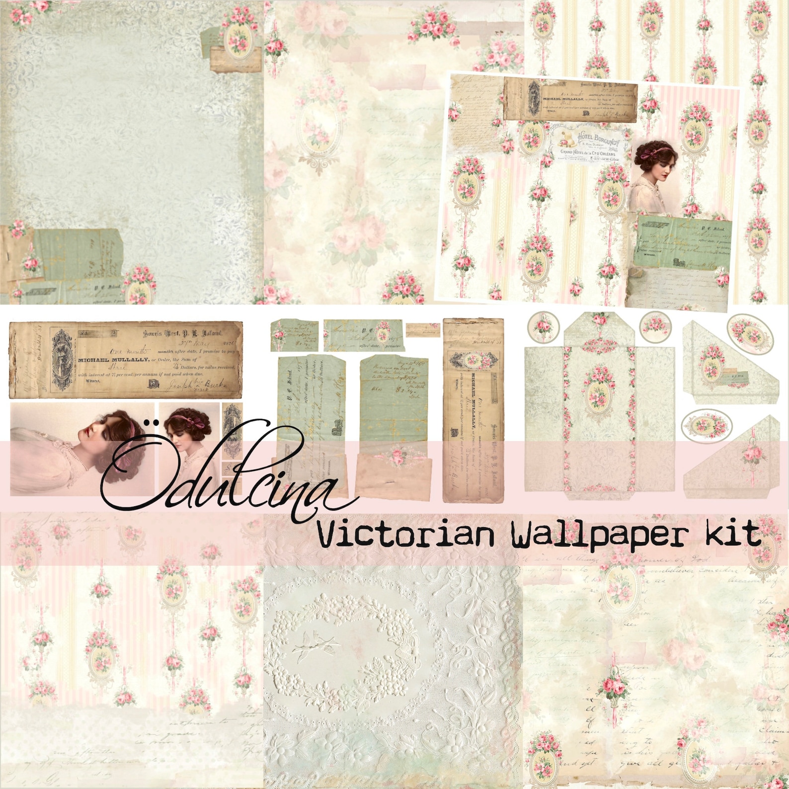 Victorian Wallpaper Kit, Printable for Junk Journal or Scrapbooking ...