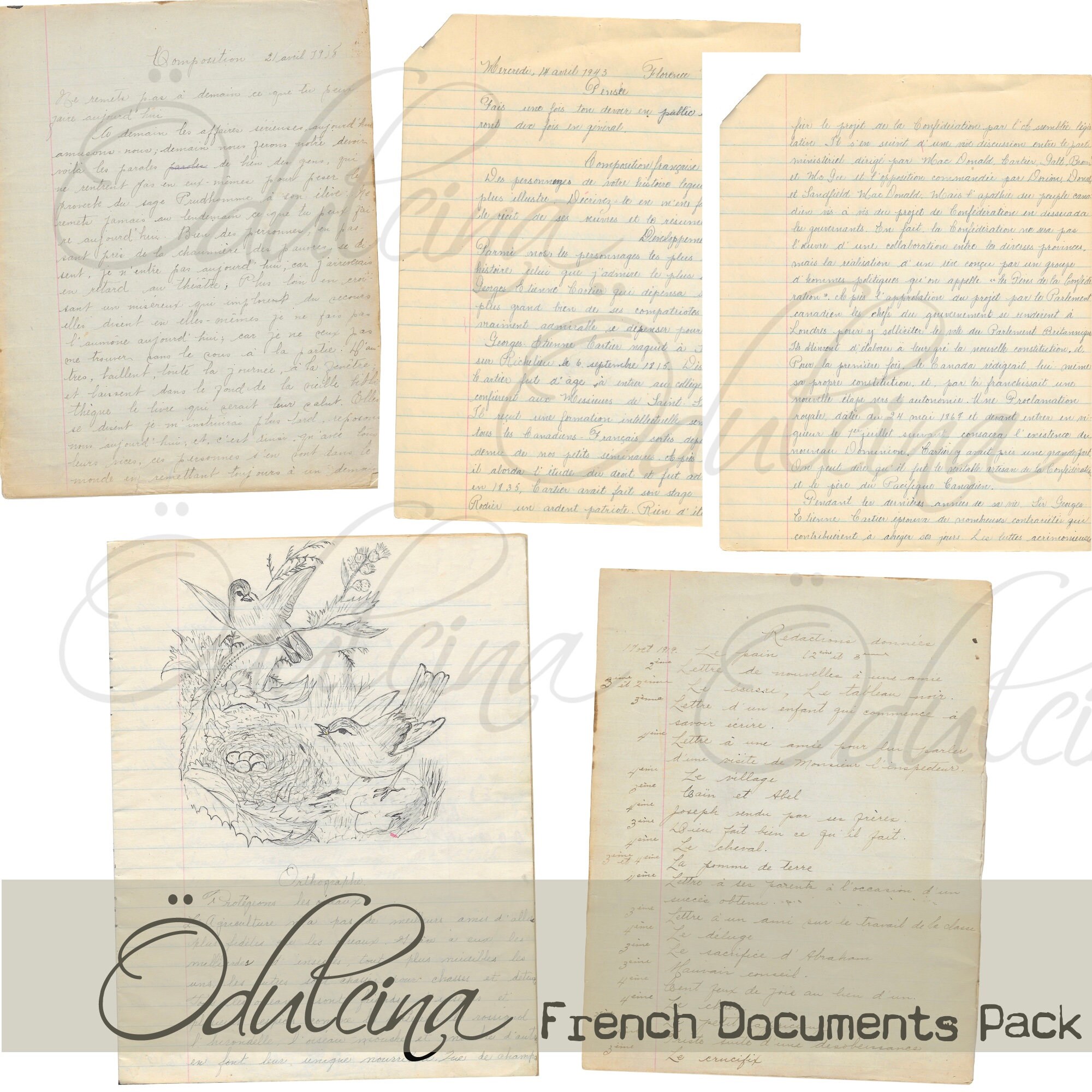 French Documents Pack, Digital Kit, Printable, Digital Download, Junk ...