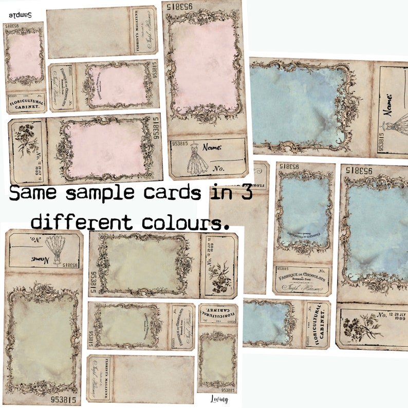 Vintage Sample Cards Digital Set, Printable, for Junk Journal Ephemera ...