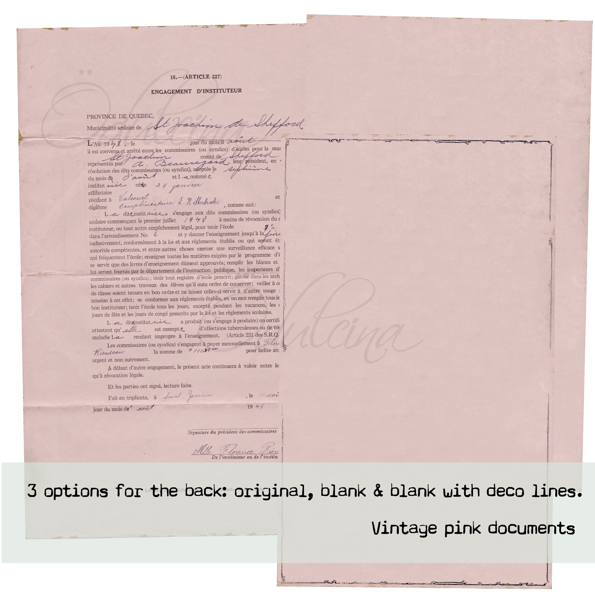 Legal Size Printable, Vintage Reproduction Document of a Teacher's ...