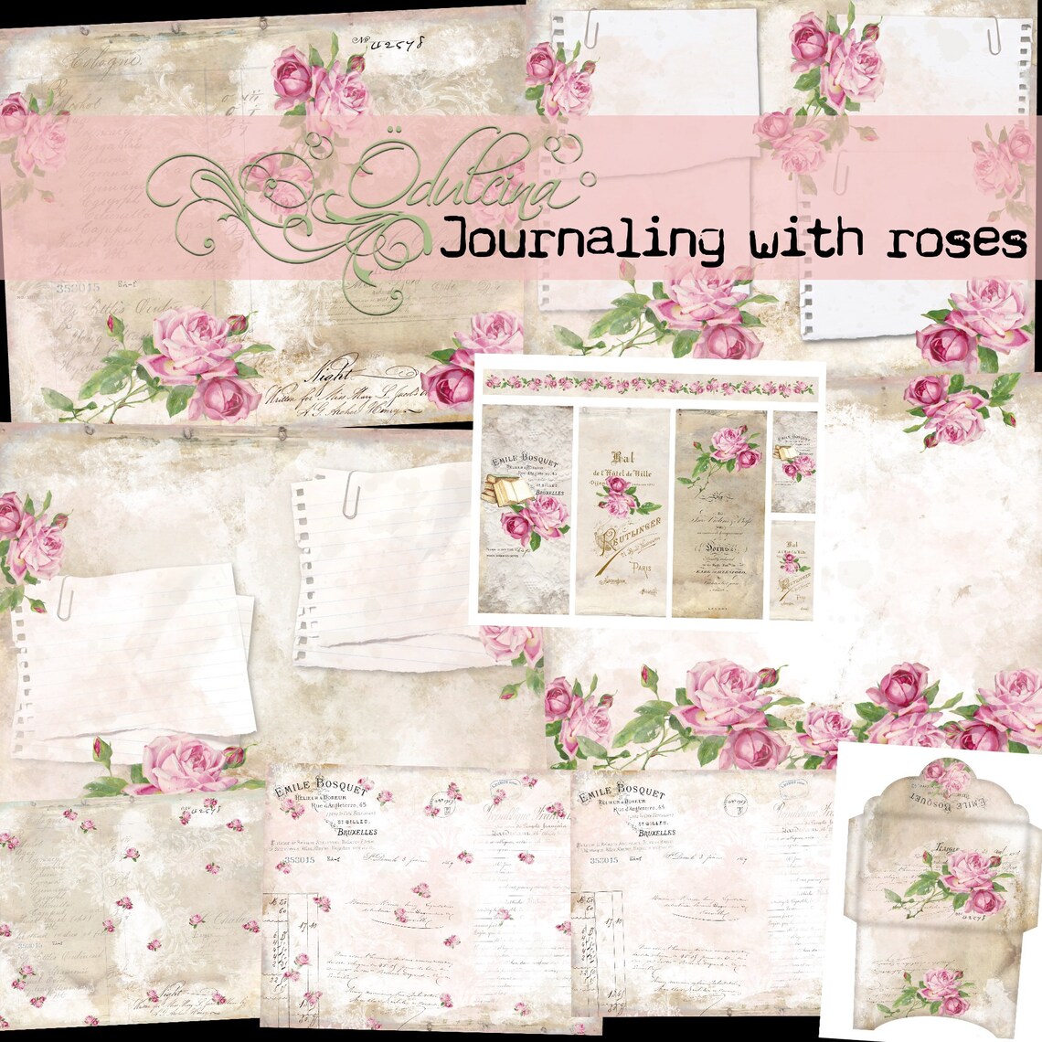 Journaling With Roses Digital Download Antique Papers - Etsy