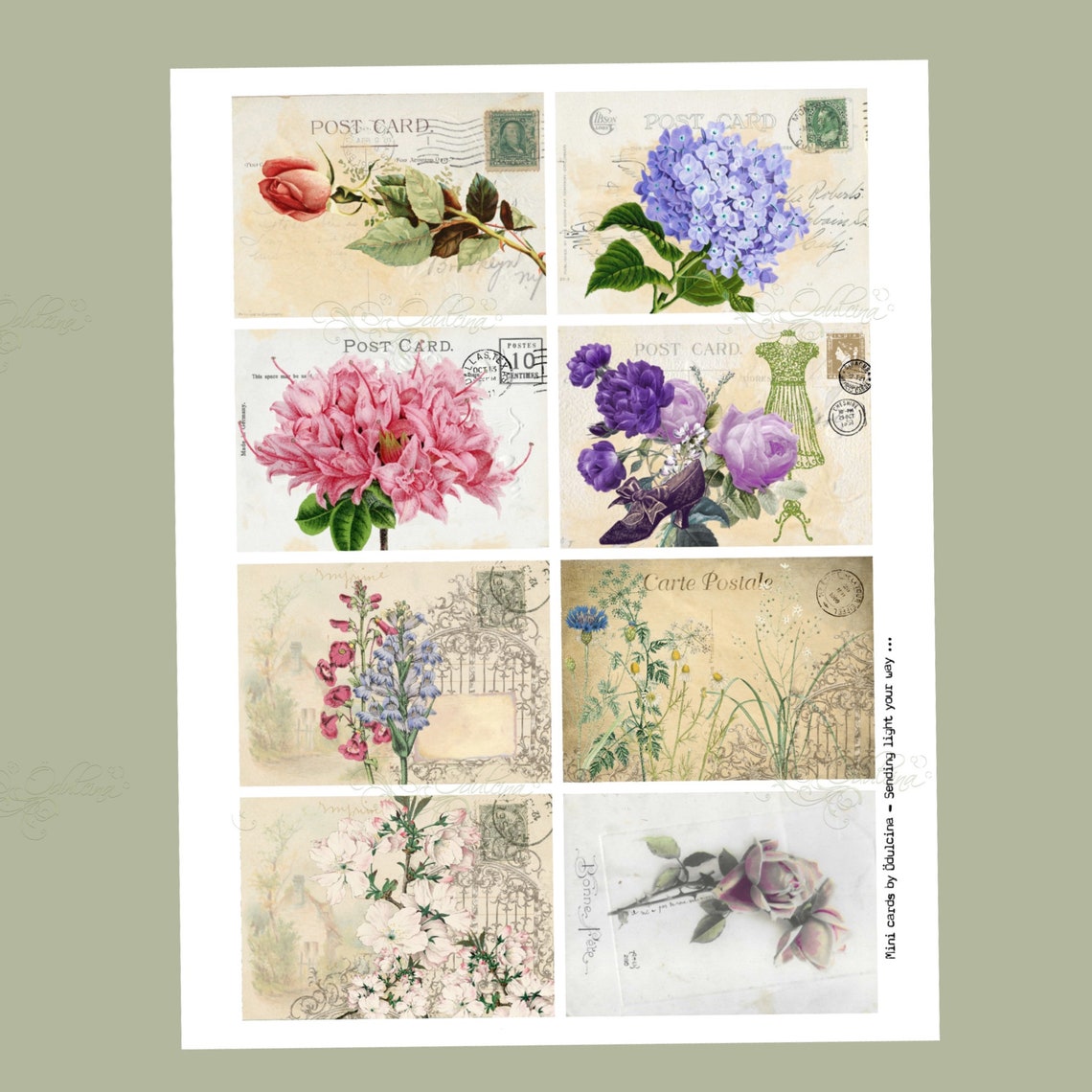 Mini Cards Postcards Printable Digitals Shabby Flowers - Etsy