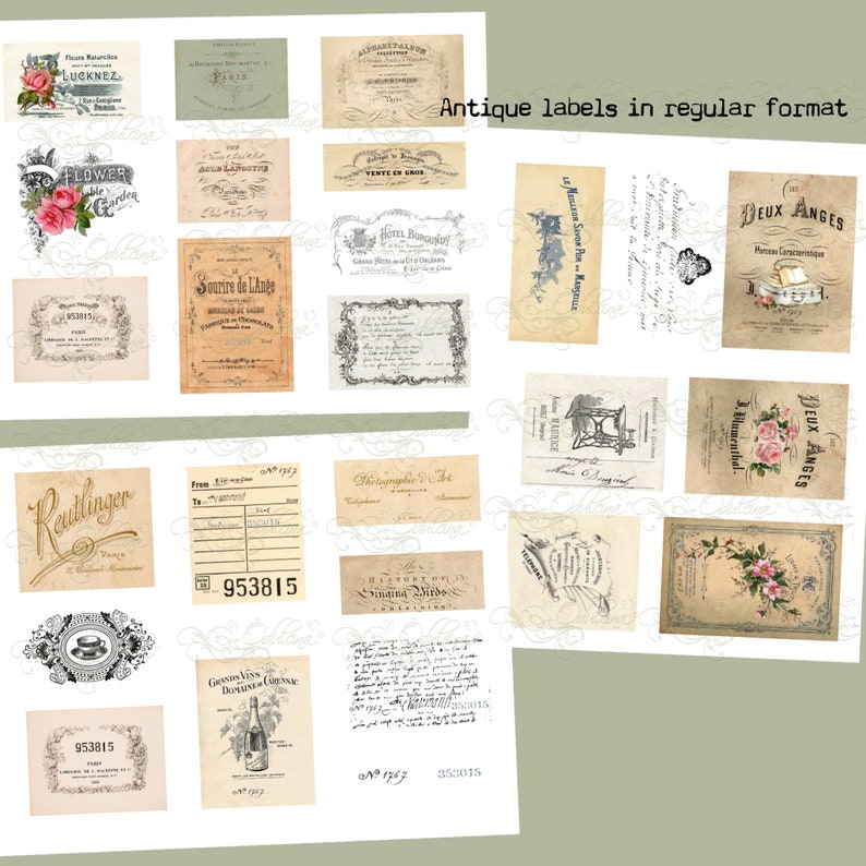 Antique Labels Digital Set, Printable, for Junk Journal Ephemera ...