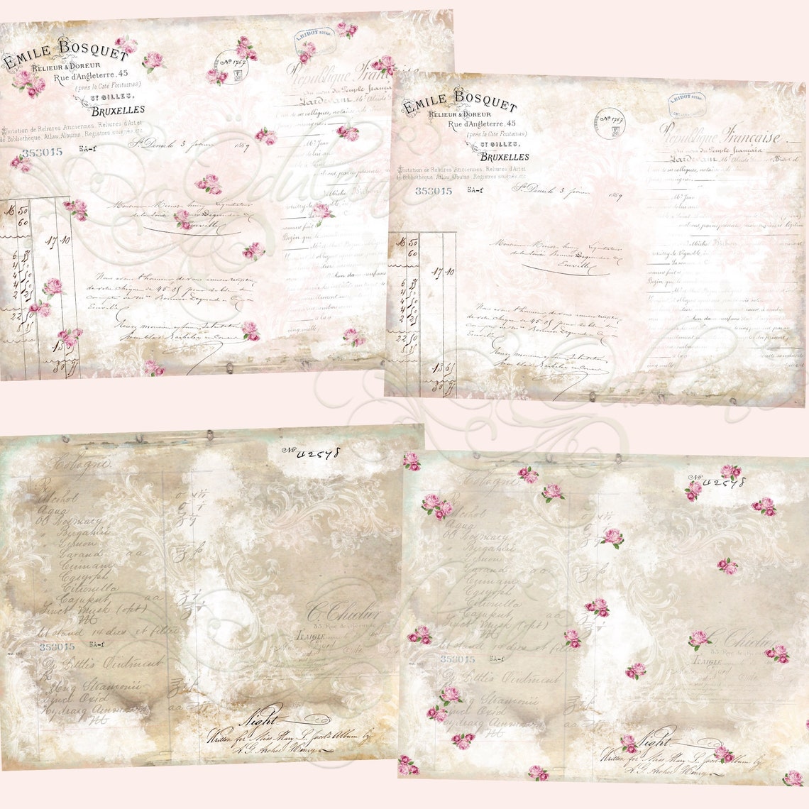Journaling With Roses, Digital Download - Antique Papers - Printable ...