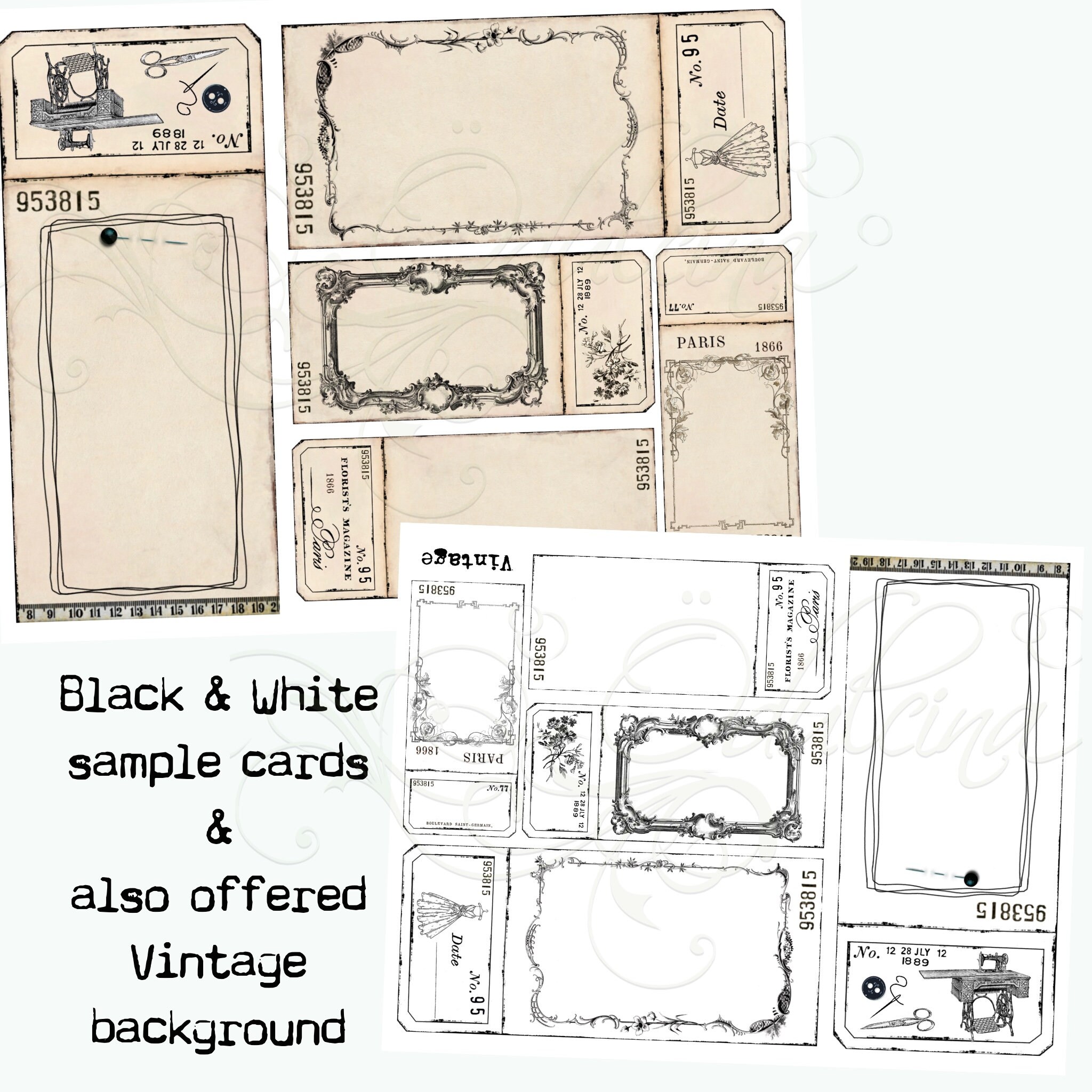 Vintage Sample Cards Digital Set, Printable, for Junk Journal Ephemera ...