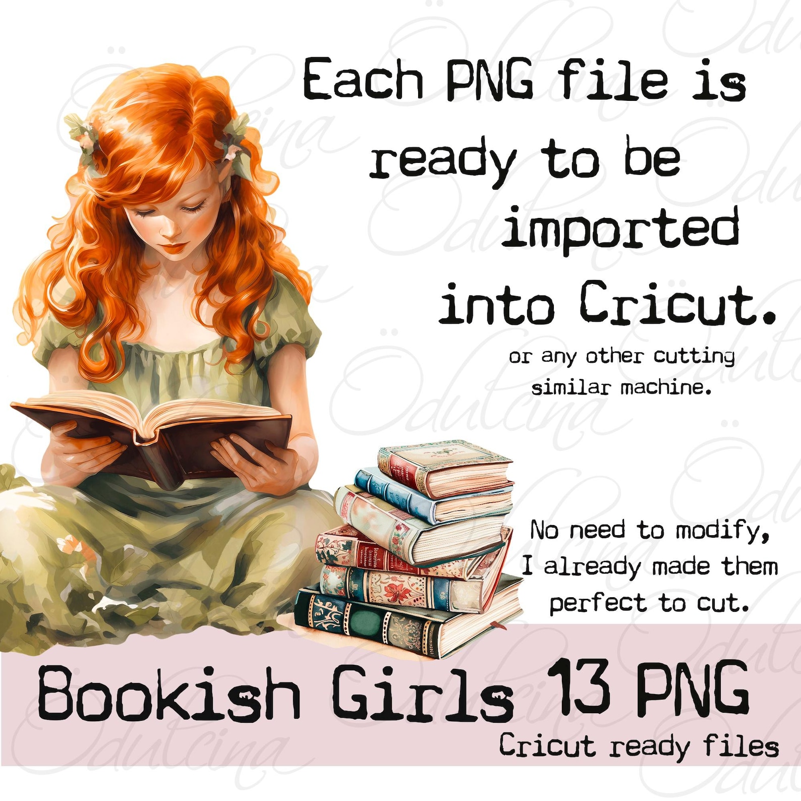 Bookish Girls, PNG Files Ready for Cricut Machine, Junk Journal ...