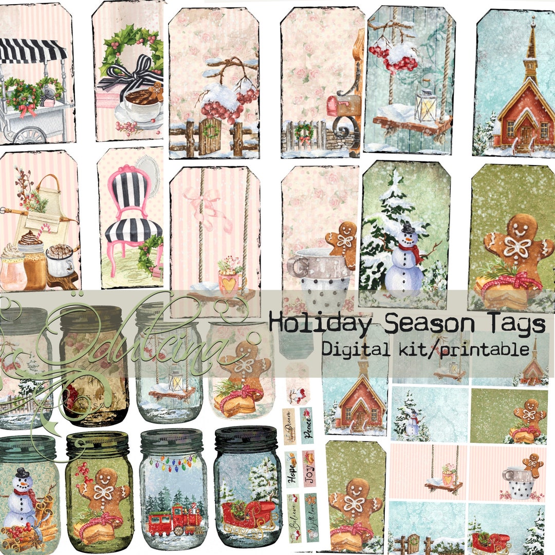Holiday Season Tags, Printable, Mason Jar Design, Tag Creation, Junk ...