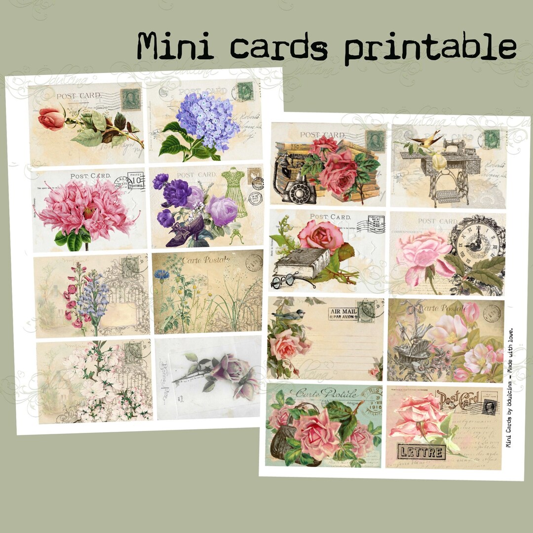Mini Cards Postcards Printable Digitals, Shabby Flowers Vintage Style ...