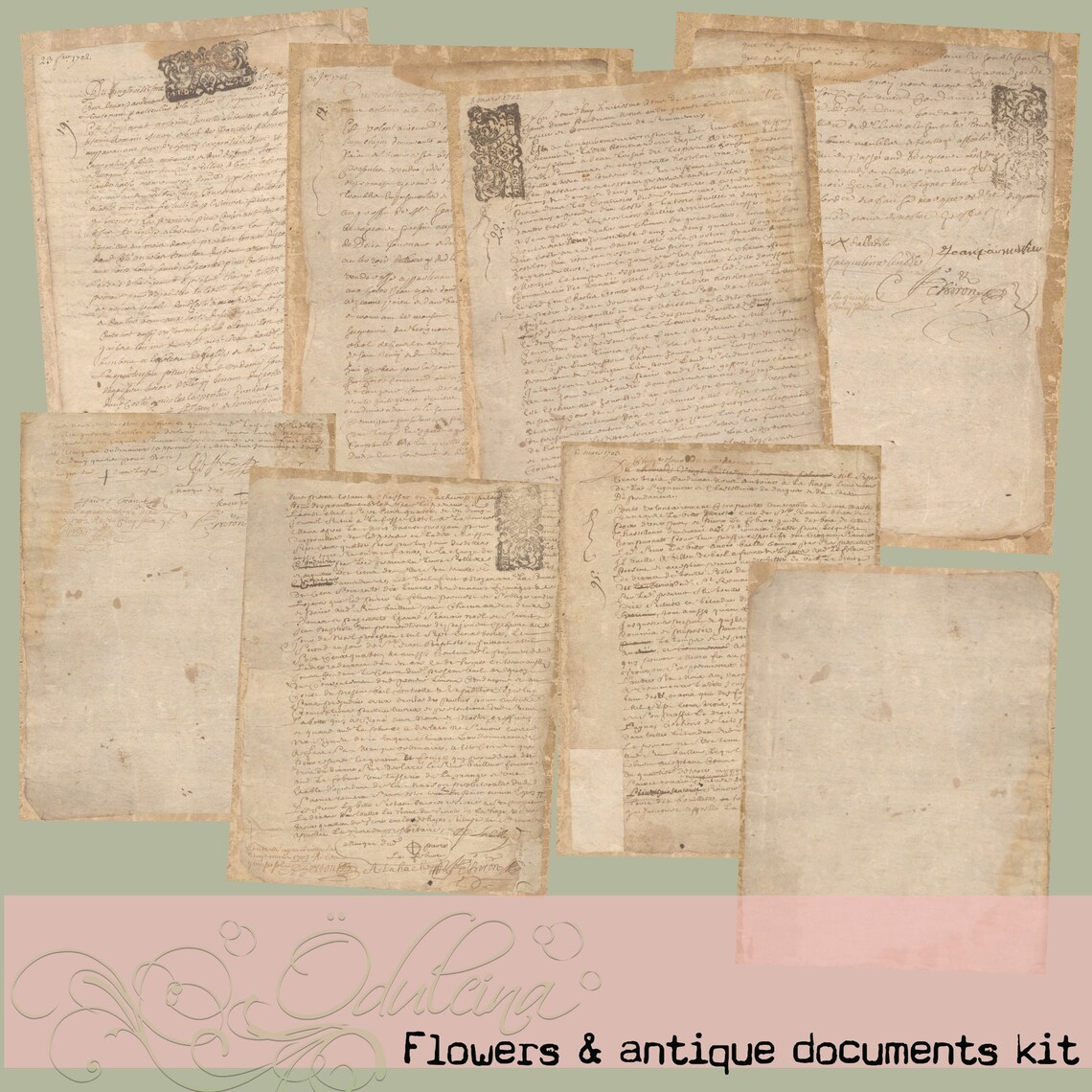 Flowers and Antique Documents Kit, Digital Download - Antique Papers ...
