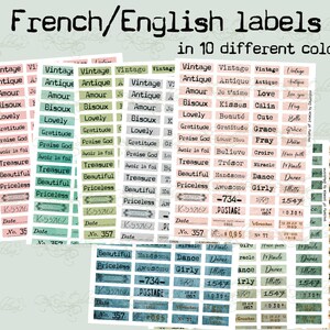 Labels Digital, French English Words and Numbers, Printable, Junk ...