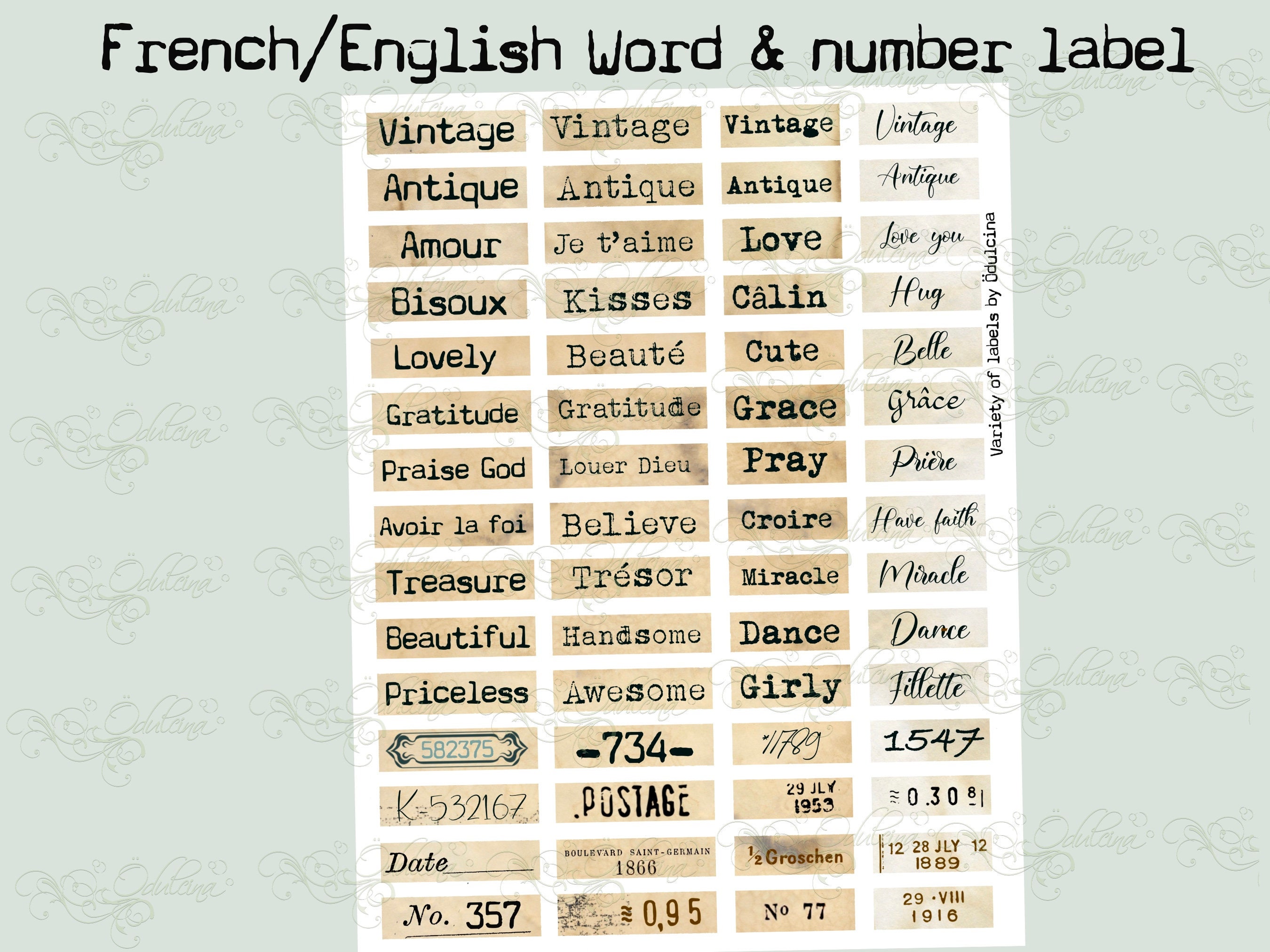 Labels Digital French English Words and Numbers Printable - Etsy