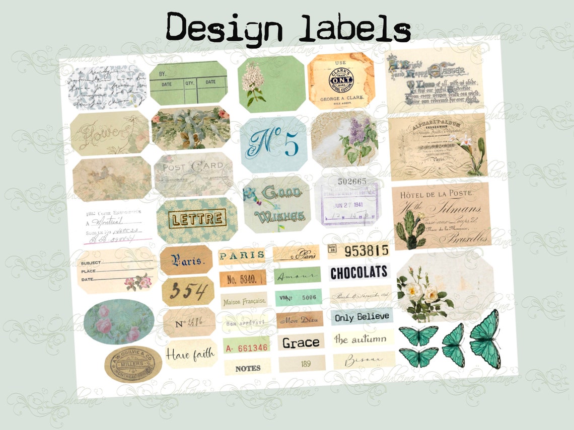 Labels Digital, French English Words and Numbers, Printable, Junk ...