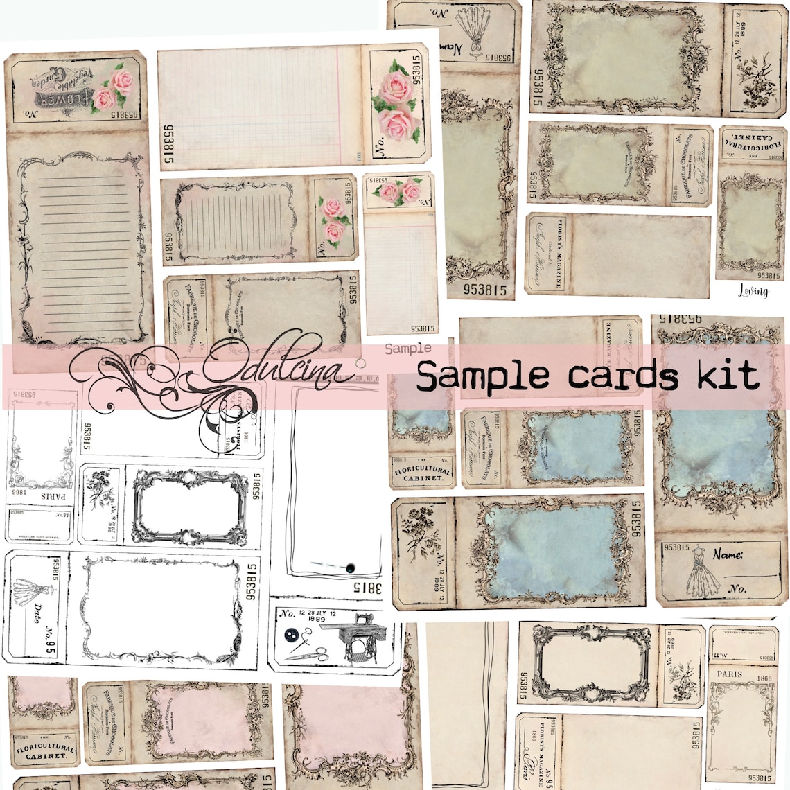 Vintage Sample Cards Digital Set, Printable, for Junk Journal Ephemera ...