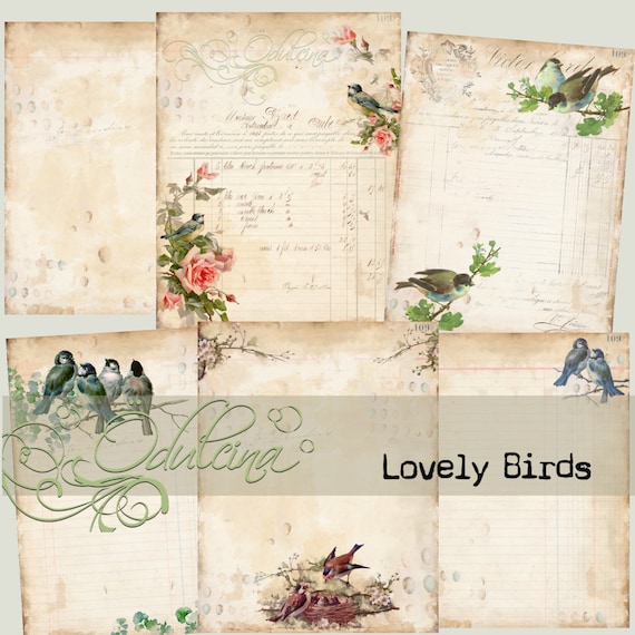 Lovely Birds Kit Digital Download Antique Papers | Etsy