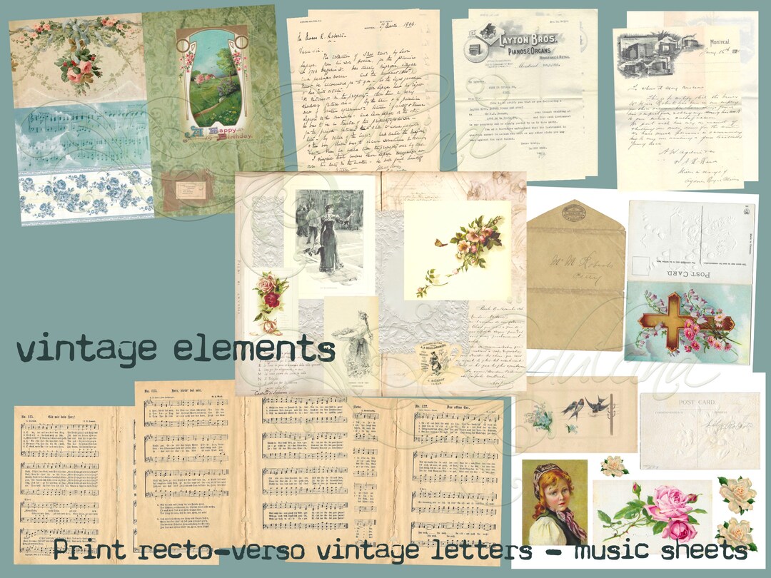 Vintage Elements Kit, Digital Download - Antique Papers - Printable for ...