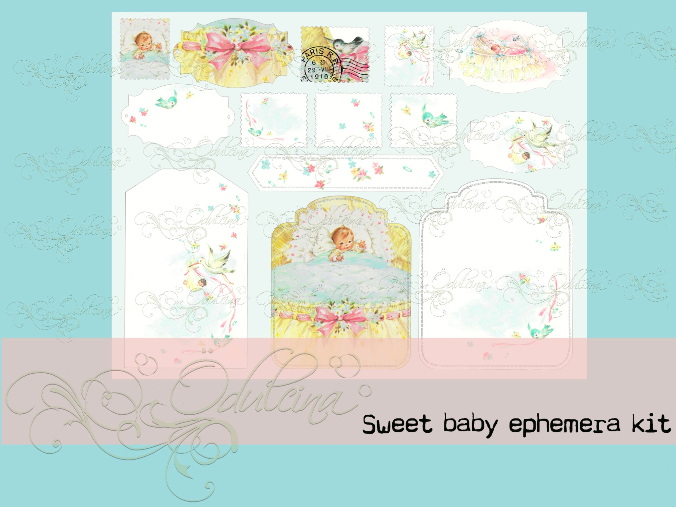 Sweet Baby Ephemera Kit Printable Digital Download Junk - Etsy