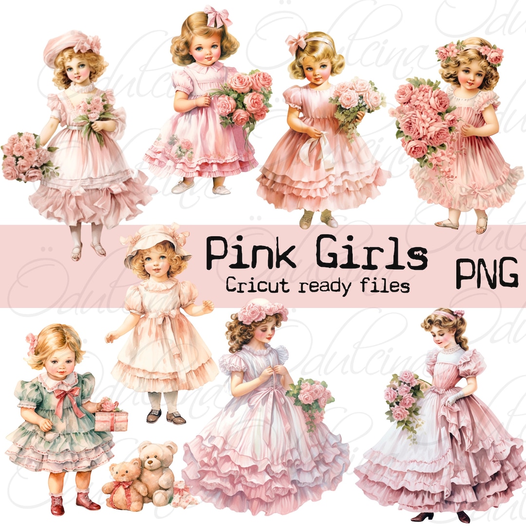 Pink Girls, PNG Files Ready for Cricut Machine, Junk Journal Ephemera ...