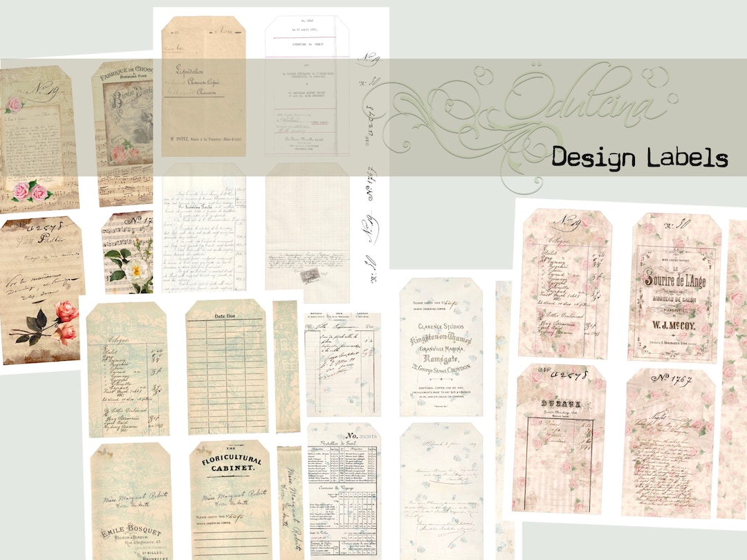 Design Labels Digital Set, Printable, Tags for Junk Journal Ephemera ...