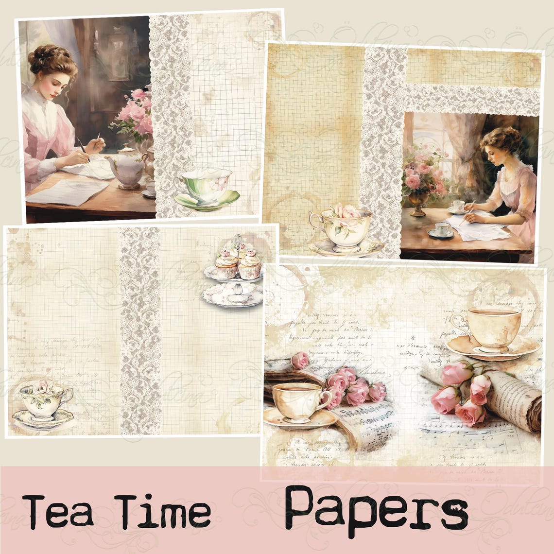 Tea Time - Victorian Style Designs - Digital Kit to Print for Junk ...