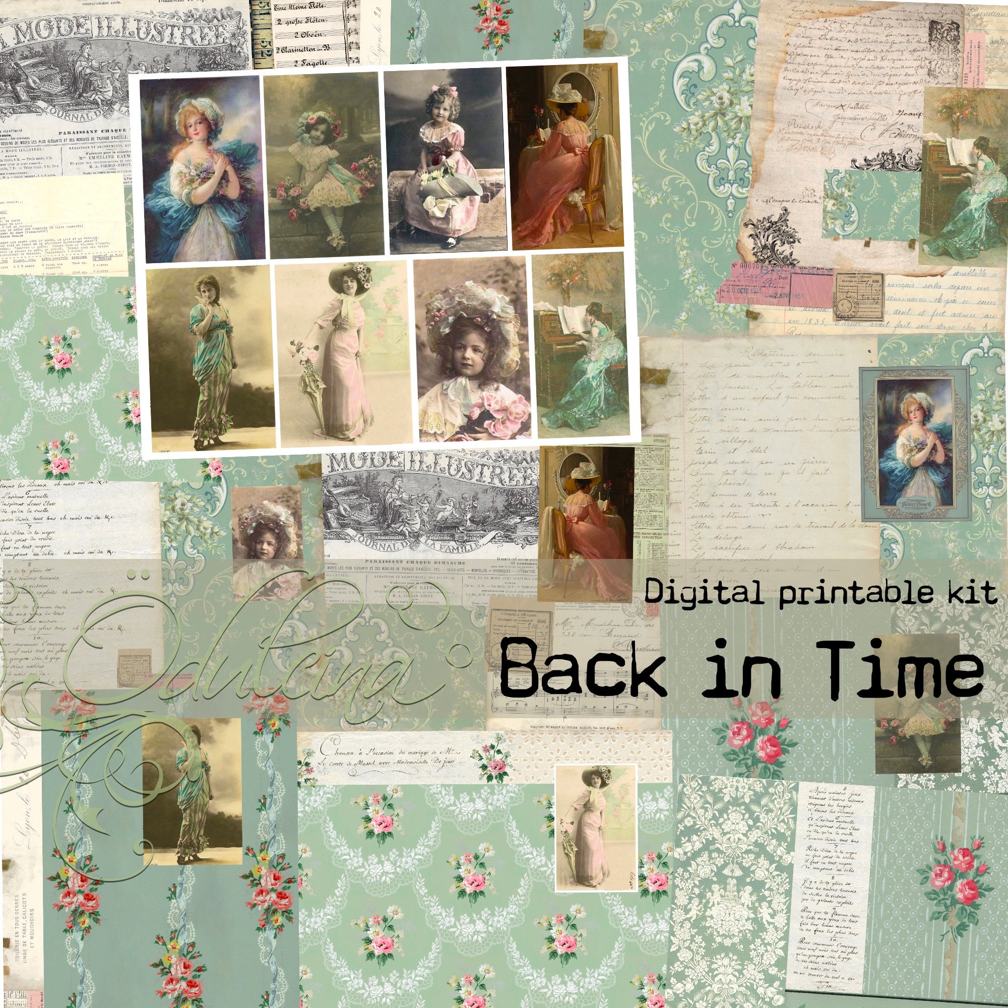 Back in Time Kit Vintage Lady & Girl Vintage Wallpaper - Etsy