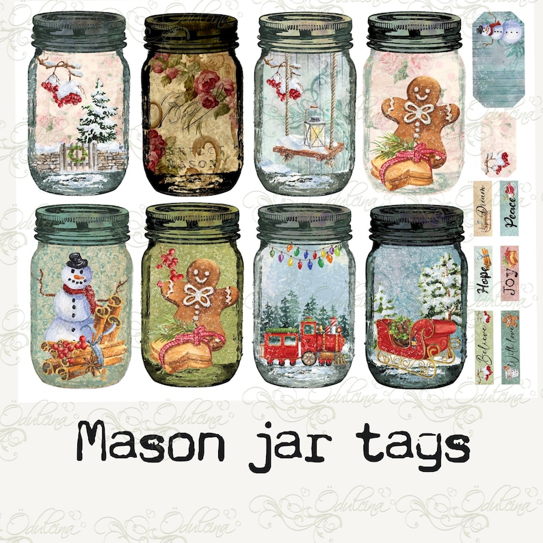 Holiday Season Tags Printable Mason Jar Design Tag - Etsy