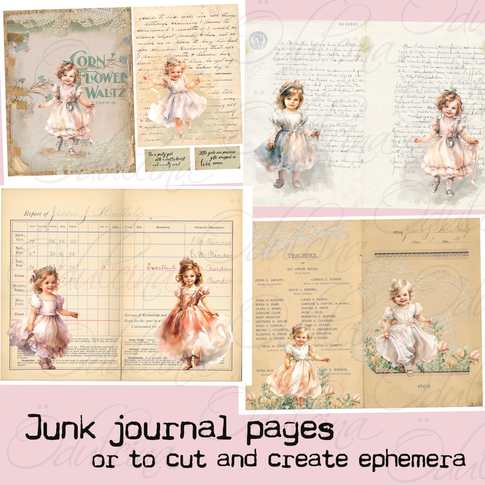 Little Girls Digital Set, Printable, Watercolor Style Girls, Junk ...