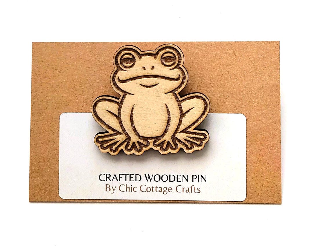 Frog Pin - Engraved Wooden Badge / Brooch - Etsy
