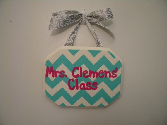 Items similar to Chevron Teacher Door or Classroom Sign - cute painted ...