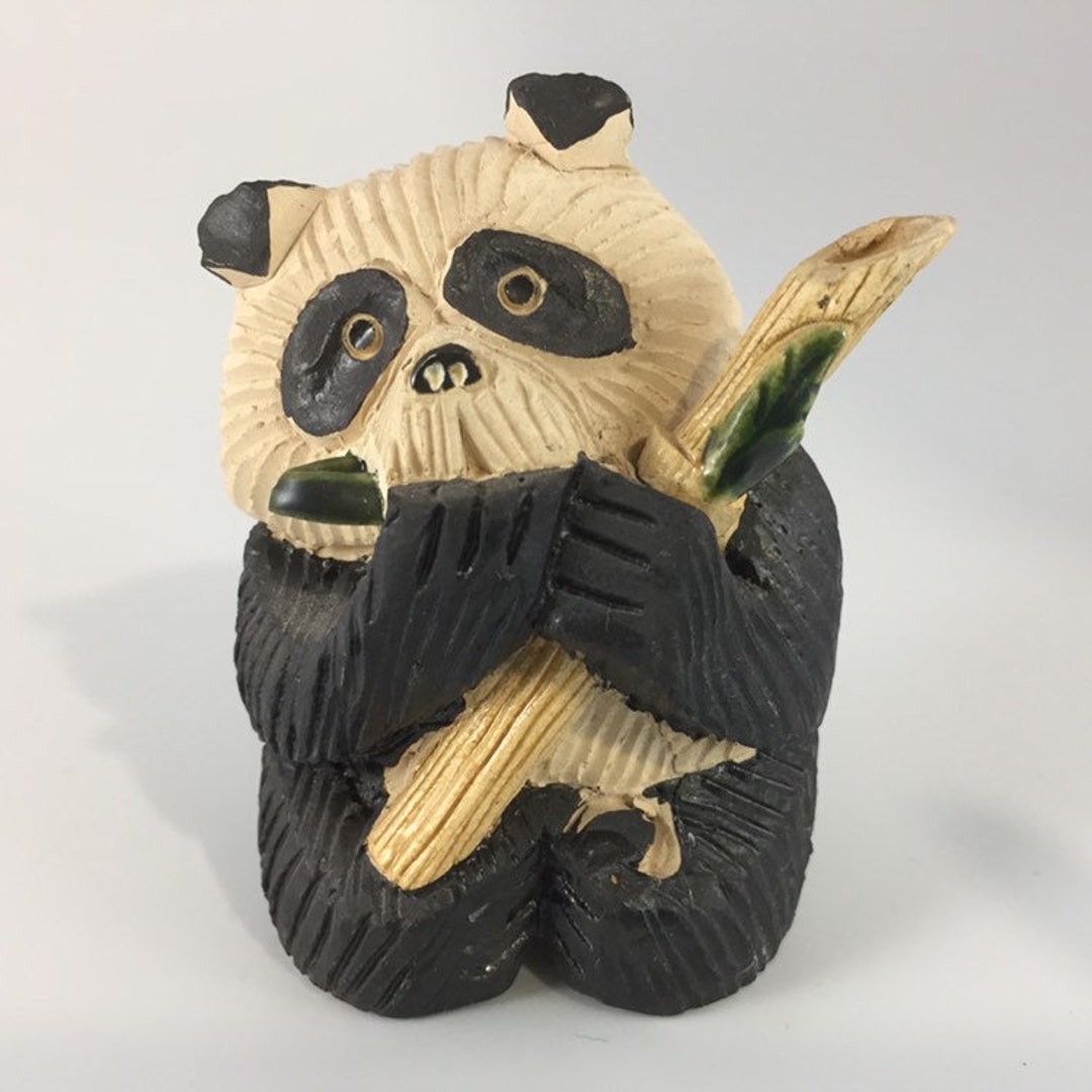 Clay Sculpture Panda Bear Figurine With Enamel Accents From Rinconada ...