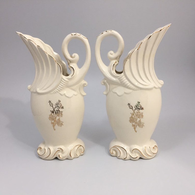 Beautiful Ceramic Sister Vases With Pink Roses and Gold Accent | Etsy