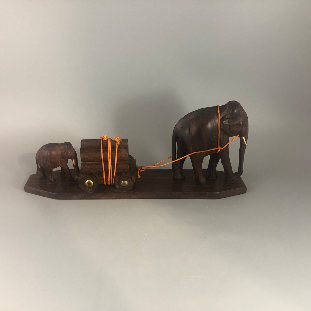 Working Elephants From India - Wood Carving Asian Elephant With Baby ...
