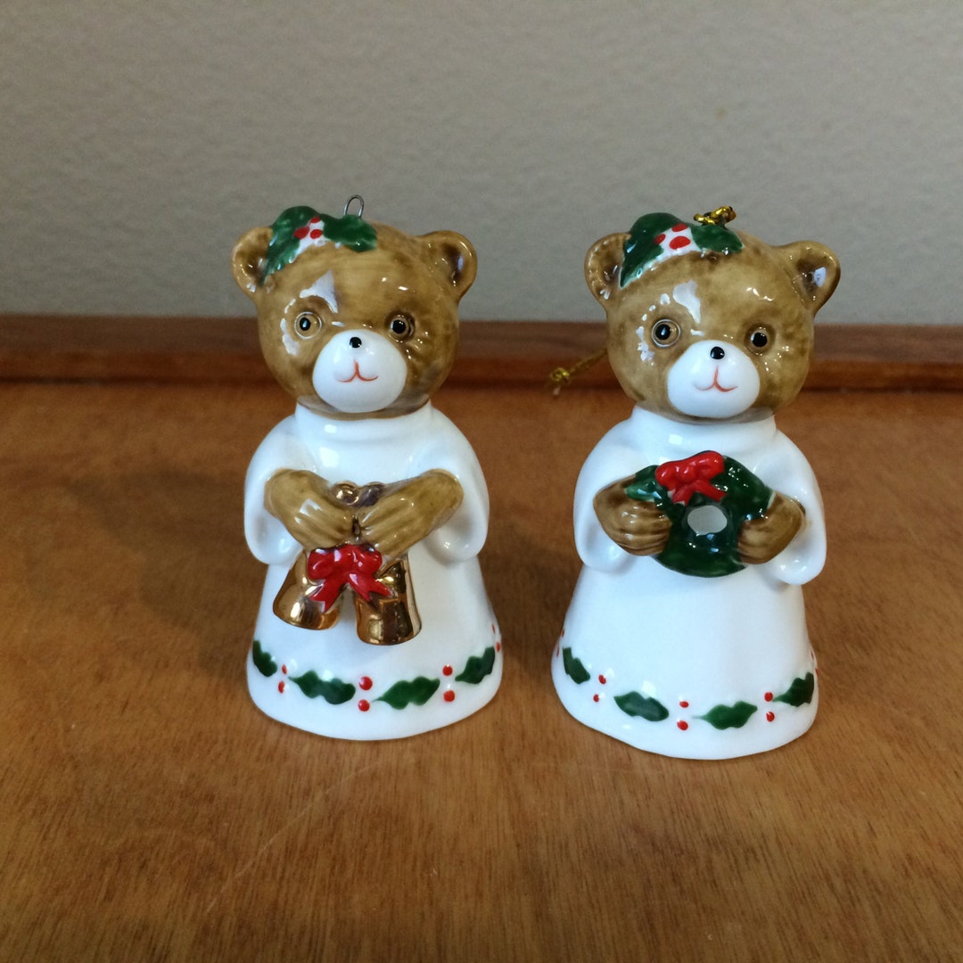 Christmas Bear Bells - Tree Ornaments - Mid Century Bone China Bear Set ...