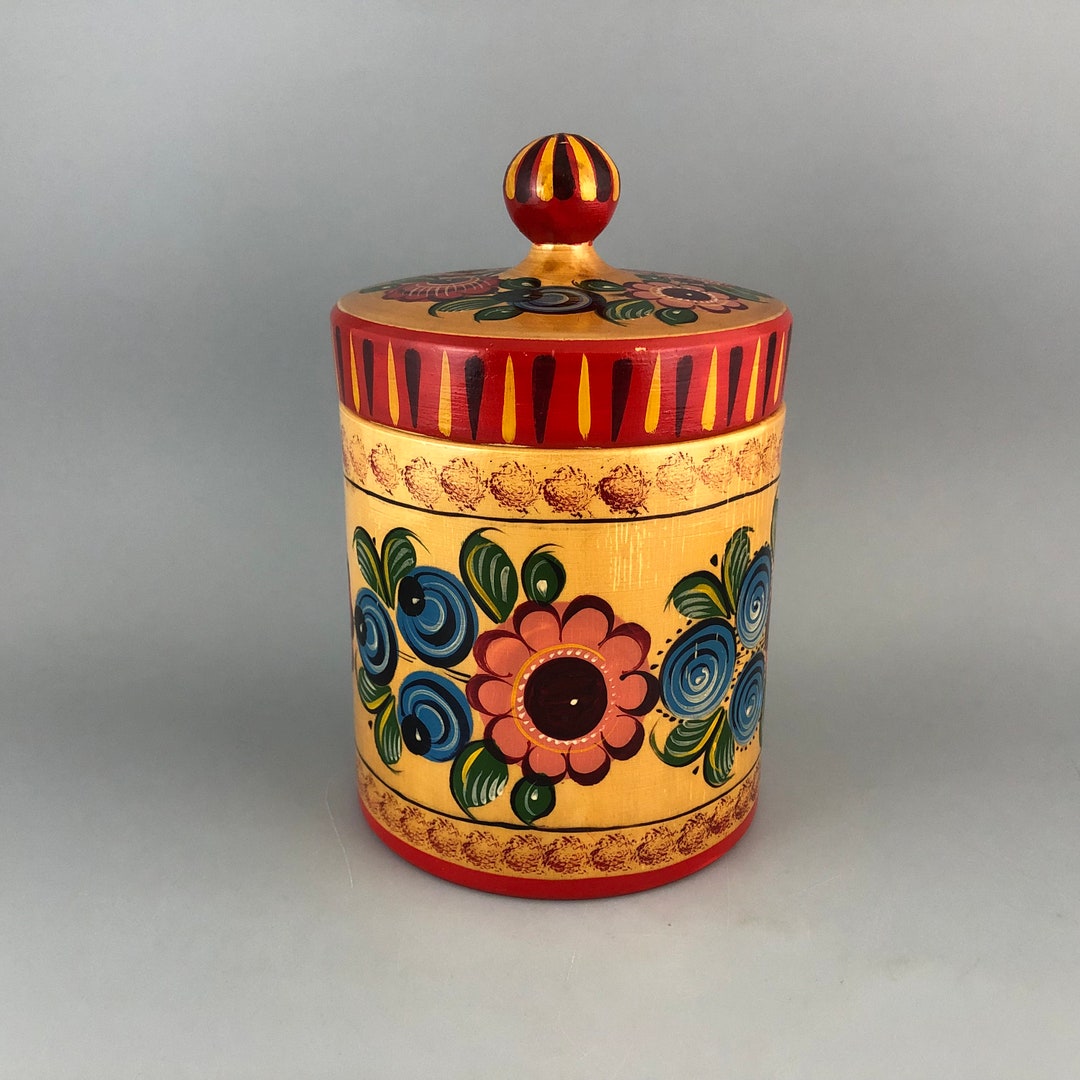 European Wood Jar - Folk Art Rustic Jar With Lid - Etsy