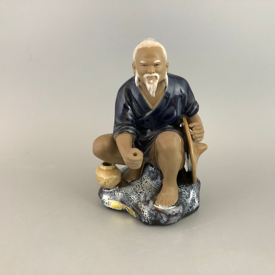 5” Mudmen Clay Statue - Man Setting - Chinese Mud Sculpture - Asian ...